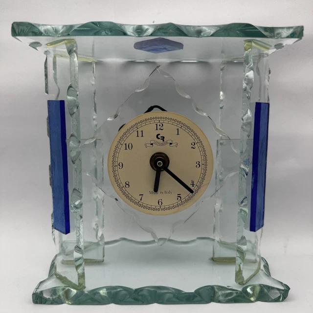 ITALIAN GLASS MANTEL Clock Duffusione Blue Glass Made In Italy Battery ...