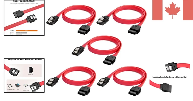 HIGH-SPEED SATA III Cable [5-Pack] 8-Inch with Locking Latch - Secure ...