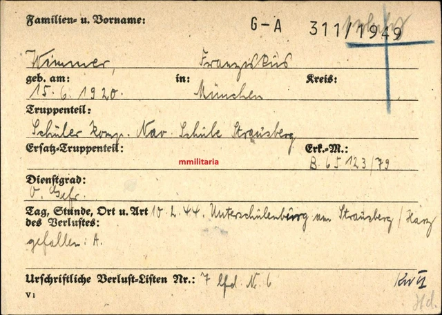 STERBEBILD WWII OBERGEFREITER München LW Kampfgeschwader FFS Strausberg ...