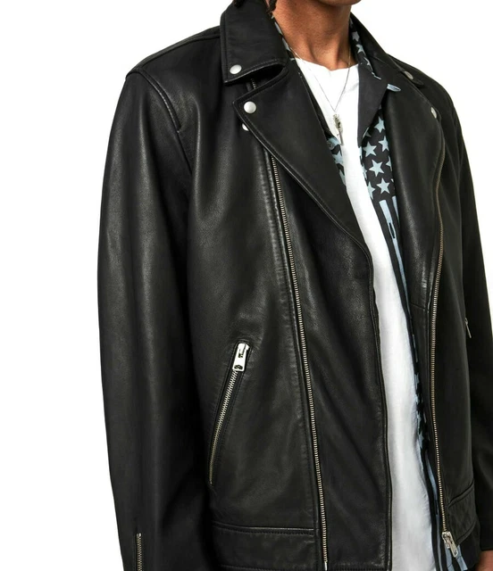 All Saints Mens Lomi Black Biker Sheeps Leather Xl Jacket P2p 22