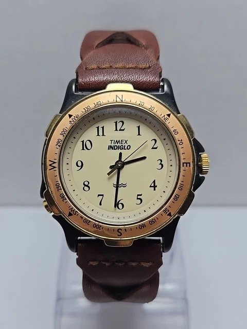 MENS VINTAGE TIMEX Indiglo Adventure Watch Compass Bezel Gold Tone New ...