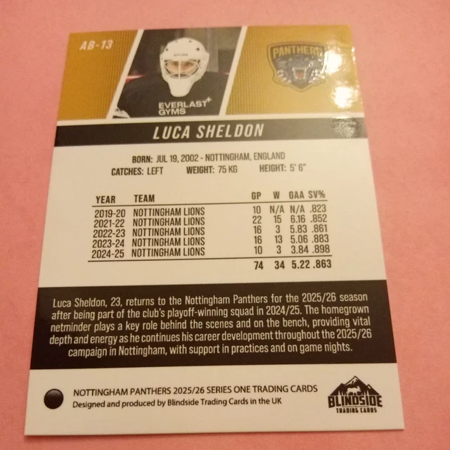 LUCA SHELDON AB-13 Series 1 2025/2026 Blinside Trading Card £1.17 ...