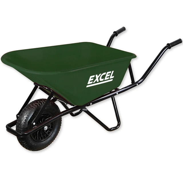 EXCEL WHEELBARROW 100L Heavy Duty Tyre Wheel Green HDPE Plastic Tray £ ...