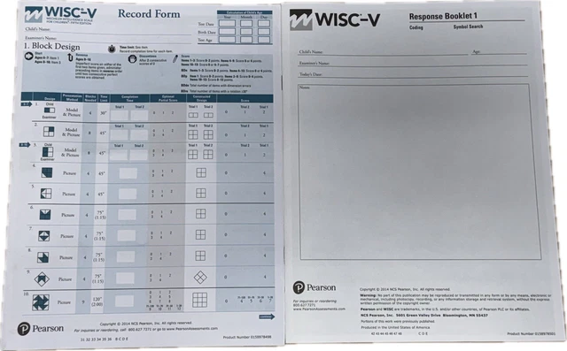 NEW WISC-V RECORD Form and Response Booklet, Protocols 1 OF EACH £9.02 ...