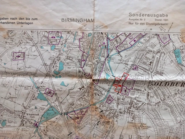 ORIGINAL GERMAN LUFTWAFFE Bombing Target Map - Oldbury Birmingham (1941 ...