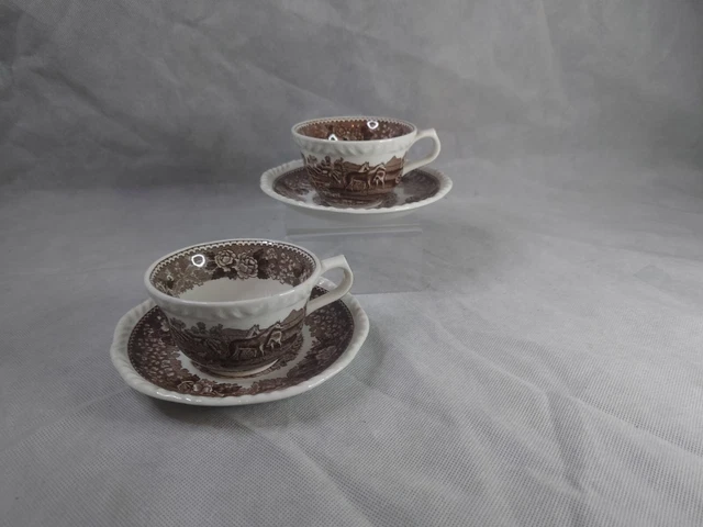 ADAM'S ENGLISH SCENIC Brown - Tea Cups And Saucers X 2 £13.95 - PicClick UK