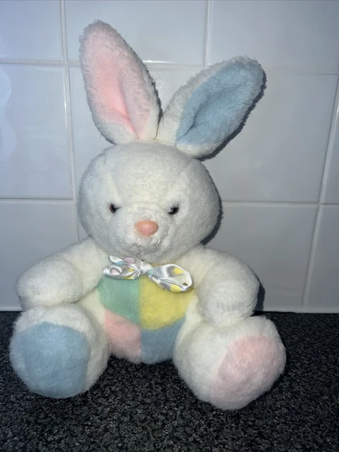 VINTAGE CHAD VALLEY Bunny Soft Toy Plush white pastel pink blue yellow ...