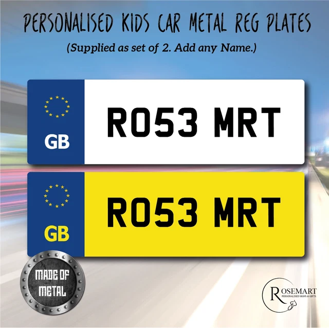 2X PERSONALISED METAL NUMBER PLATES for kids ride on car Any country ...
