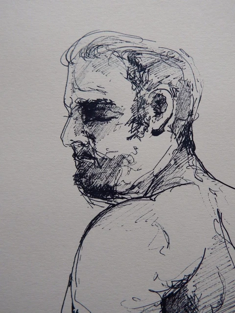 ORIGINAL BLACK INK Drawing Illustration of a Male Nude in profile £29. ...