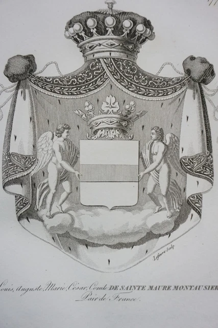 GRAVURE BLASON HERALDIQUE De Sainte Maure Montausier Armoirie ...