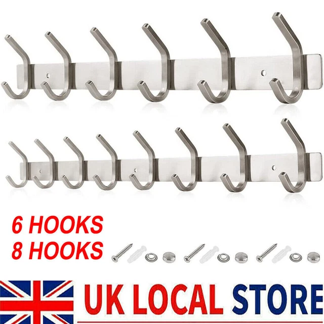 HEAVY DUTY COAT Hooks Wall Mounted Stainless Steel Hanger Rack Holder 6 ...