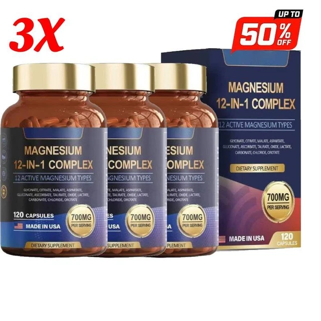 3X MAGNESIUM COMPLEX 700mg 12-in-1 Supplement, for Daily Su pportUK £14 ...