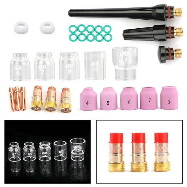 31PCS TIG WELDING Torch Stubby Gas Lens #12 Pyrex Glass Cup Kit Fits WP ...