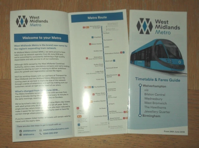 WEST MIDLANDS METRO: Tram Timetable and Fares Guide June 2018 Issue £1. ...