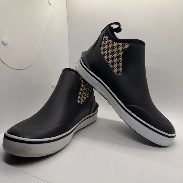 HUSH PUPPIES RAIN Check Black Houndstooth Rubber Rain Boots HW06730-002 ...