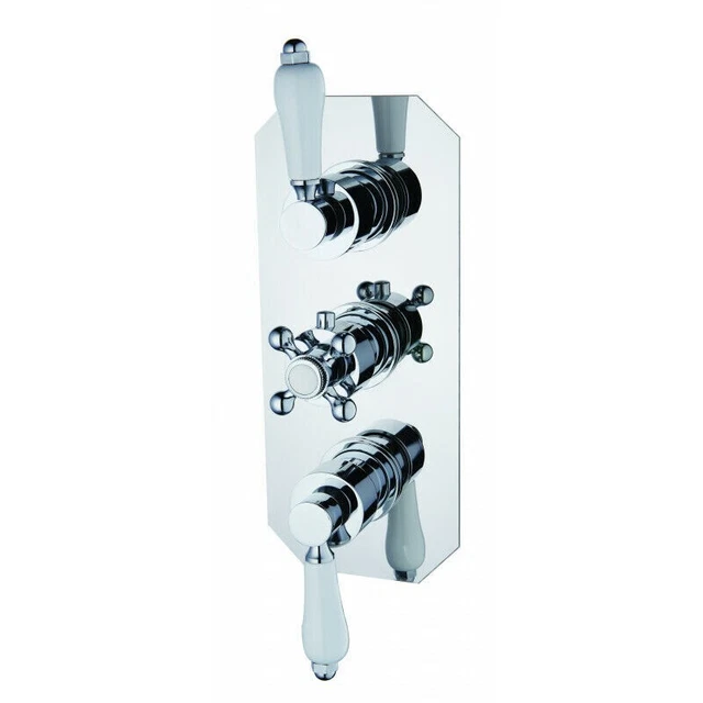 TRADITIONAL THERMOSTATIC 2 Outlet Concealed Shower Valve Triple Handle ...