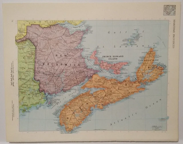 1960'S VINTAGE MARITIME PROVINCES Atlas Map - Antique Rand McNally ...