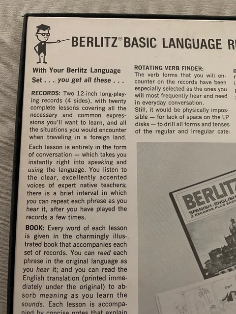 RARE VINTAGE: BERLITZ Basic Spanish~Book Record LP Set~💥Verb Wheel~Self ...