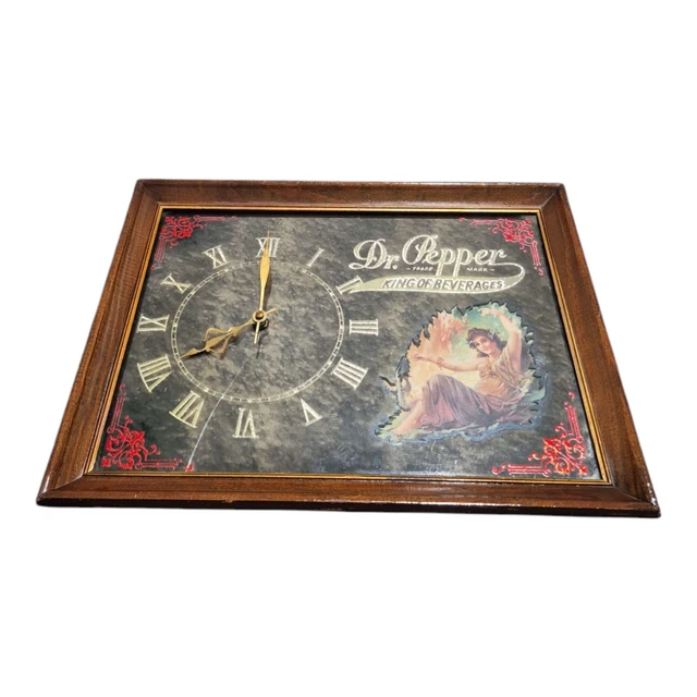 DR PEPPER CLOCK Mirrored Wall King of Beverages Wood Frame Works ...