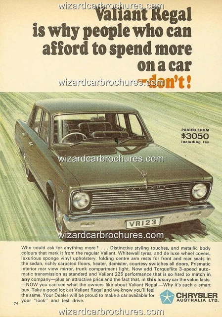 1967 CHRYSLER VALIANT Vc Regal A3 Poster Ad Sales Brochure ...