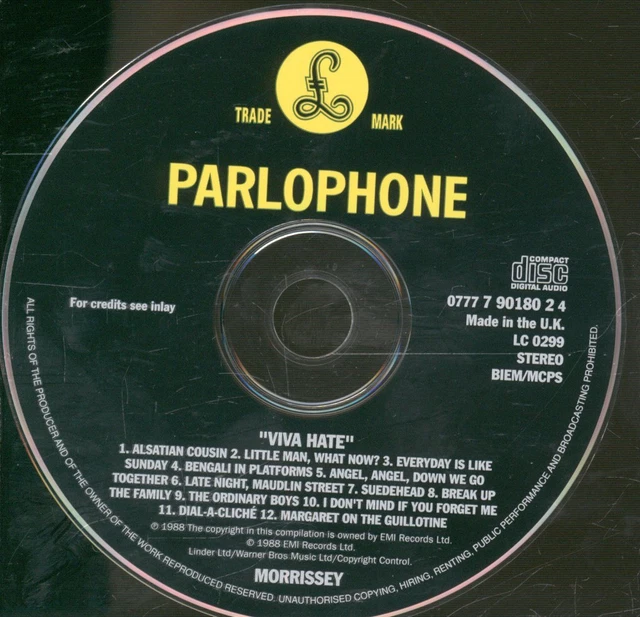 MORRISSEY VIVA HATE CD UK His Master's Voice 1988 black/yellow ...