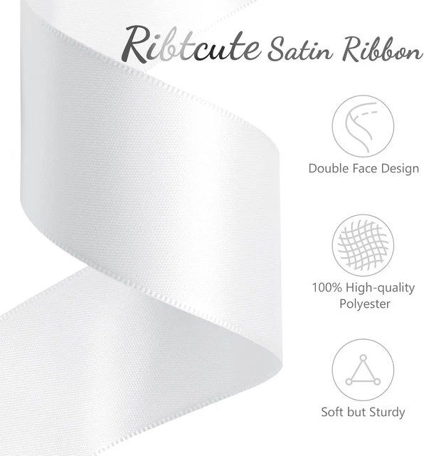 WHITE SATIN RIBBON 1-1/2 Inch X 50 Yards Double Face White Satin Ribbon ...