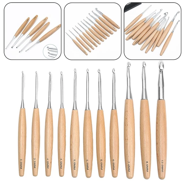 OUTIL DE CROCHET poignée en bois crochet ensemble 12 tailles crochets ...