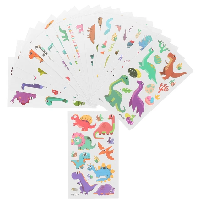 20 SHEETS TEMPORARY Tattoos Stickers Cartoon Dinosaur Tattoos Sticker ...