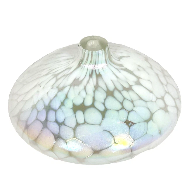 GLASS EYE STUDIO White Rainbow Iridescent Art Glass Oil Lamp Oval Bud ...