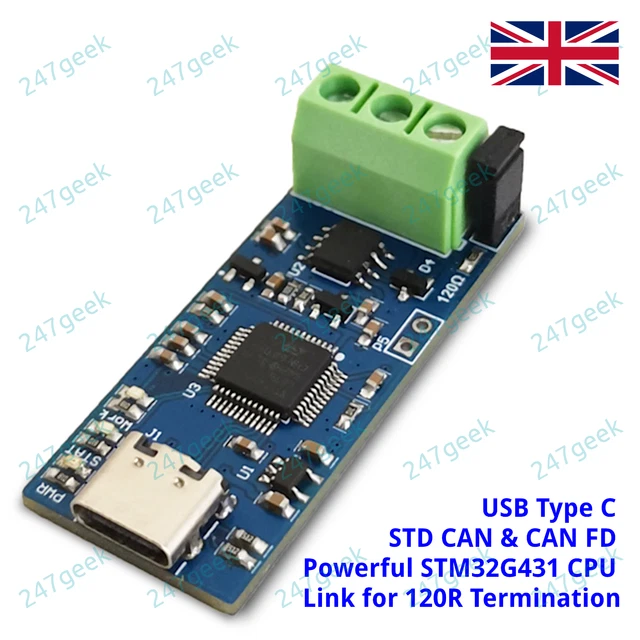 🇬🇧 USB C CAN Bus Adapter Module Canable 2 CAN + CAN FD Analyzer Linux ...