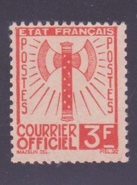 FRANCE STAMP TIMBRE DE SERVICE N° 10 " FRANCISQUE 3F ORANGE 1943 " NEUF ...
