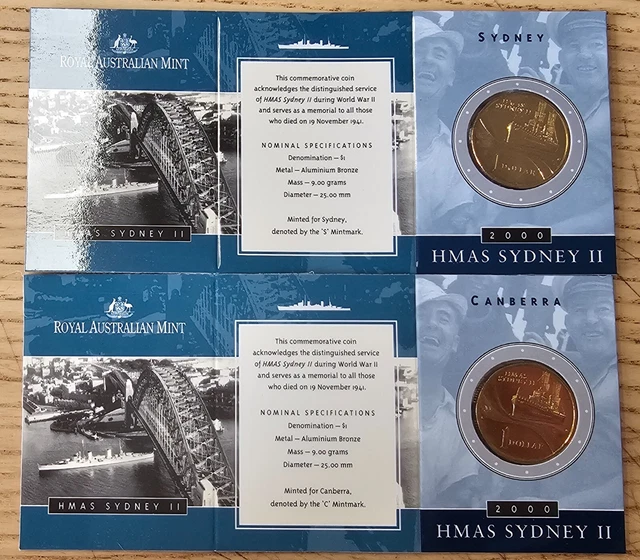 ROYAL AUSTRALIAN MINT 2000 HMAS Sydney II Uncirculated $1 Coin Set ...