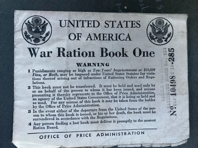 MILITARIA: CARNET DE rations, tickets De Rationnement-ww2 USA-1942 EUR ...