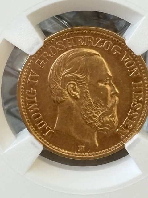 HESSEN-DARMSTADT 10 MARK 1878 Kaiserreich Goldmünze NGC AU55 Vorzüglich ...