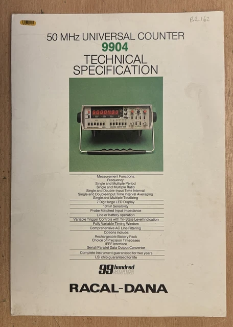 RACAL 9904 50 MHz Universal Counter Data Sheet £3.00 - PicClick UK