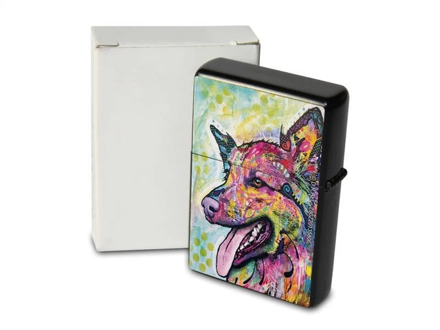 POCKET WINDPROOF LIGHTER Brushed Oil Refillable German Shepherd Dog EUR ...