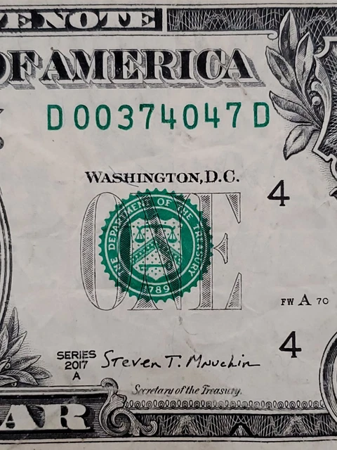 2017A $1 DOLLAR Bill Note Misalignment Misaligned Serial Number Error ...