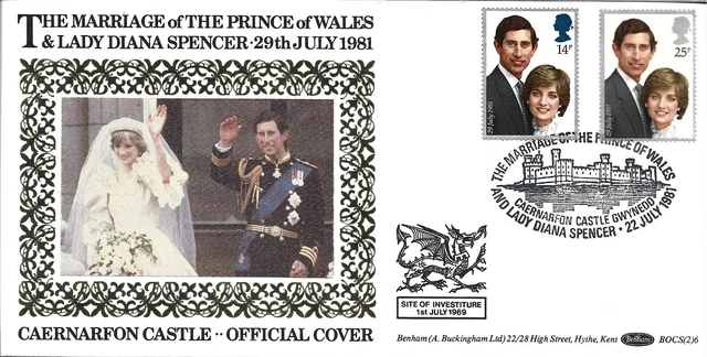 1981 ROYAL WEDDING, Caernarfon Castle/Benham Official FDC, Caernarfon ...