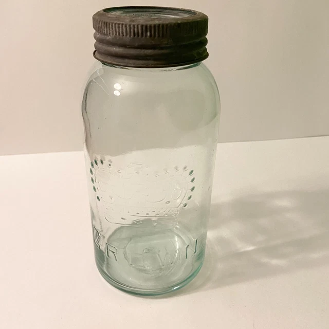 VINTAGE CROWN MASON Jar 9 Inch Tall Zinc and Clear Glass Lid $23.43 ...