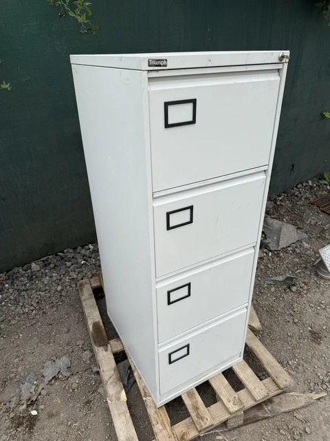 TRIUMPH 4-DRAWER STEEL Upright Locking Filing Cabinet £50+va Metal Draw ...