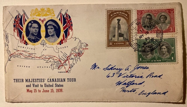 MAY 15 1939 Royal Majesties Canadian Tour Envelope Stamp ROYAL TRAIN ...