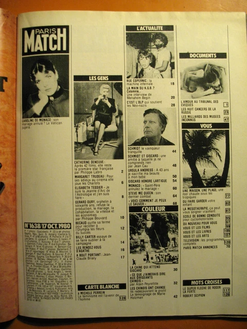 PARIS MATCH 1638 du 17/10/1980- Rue Copernic le drame. Steve Mc Queen ...