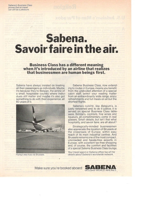 SABENA BELGIAN WORLD Airlines Savoir Faire 1984 Publicité' 1 Page D ...