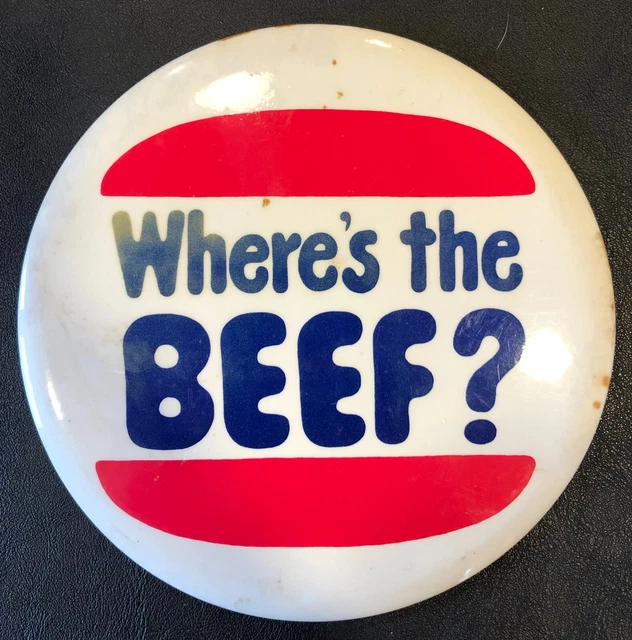 WHERE'S THE BEEF? Wendy's Restaurant VINTAGE Early 1980s HUGE Button ...