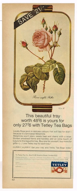 TETLEY TEA BAGS Rose Print Melamine Tray Offer 1965 Magazine Ad Advert ...