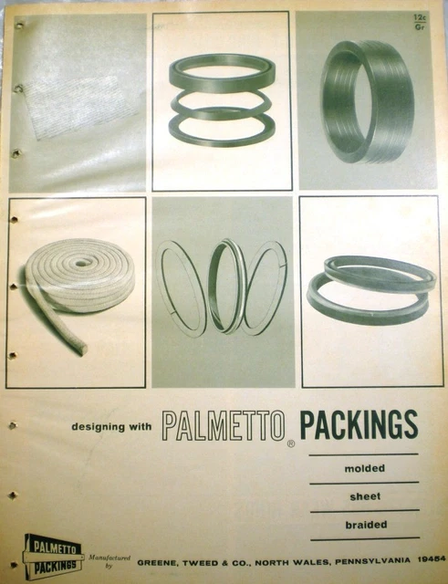 1967 PALMETTO PACKINGS Greene Tweed Catalog ASBESTOS Sheet Molded ...
