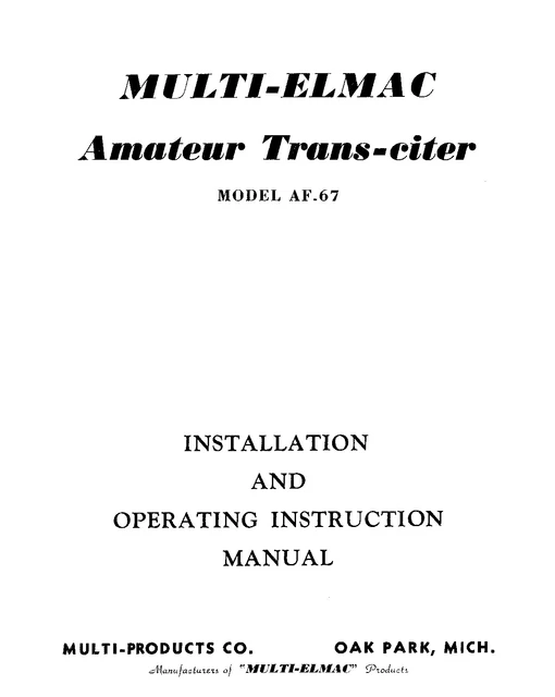 MULTI-ELMAC ELMAC AF-67 Ameteur Radio Trans-Citer Manual £11.59 ...