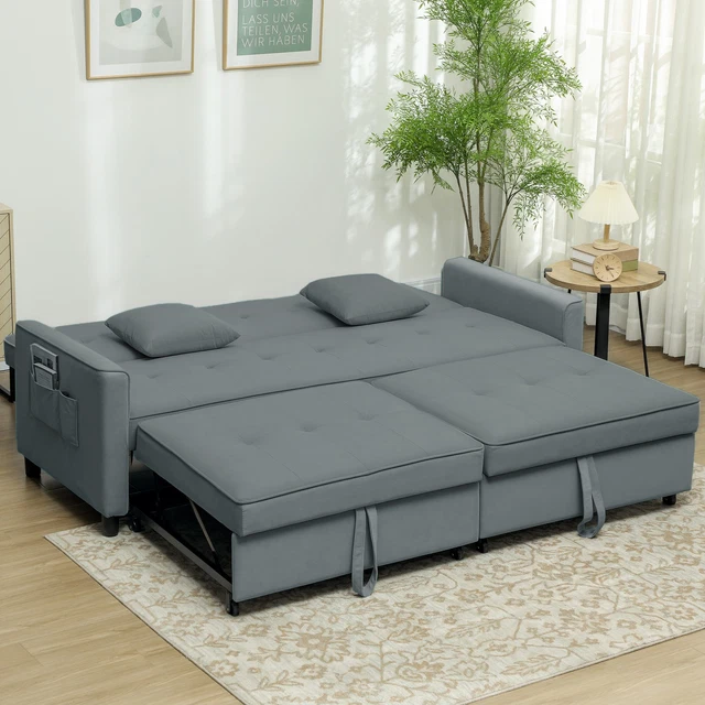 HOMCOM SOFABETT, 3-SITZER-COUCH, Schlafsofa mit ausziehbarem Bett, Grau ...