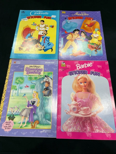 NEW VINTAGE LOT Sticker Fun Golden Book Disney Aladdin Cinderella ...