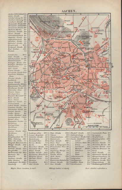 LANDKARTE CITY MAP 1897: Stadtplan: AACHEN. Maßstab: 1 : 23 000 ...